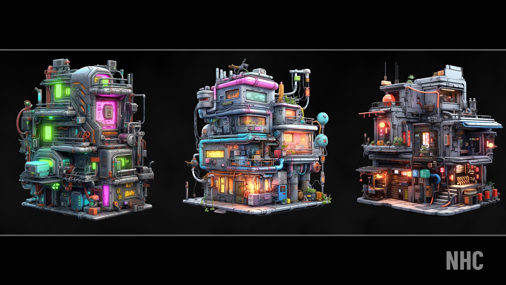 在二维资源创建的nhc Cyberpunk Isometric Houses 虚幻引擎商城