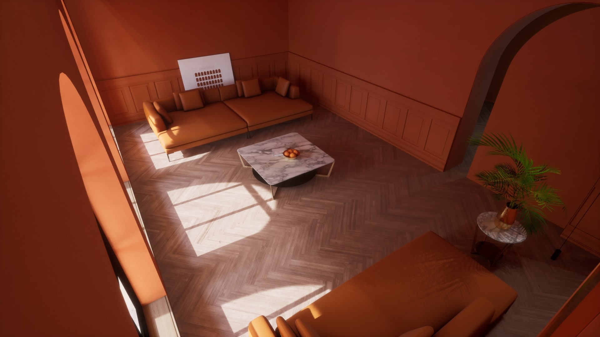 Classic Modern Orange Room in Architectural Visualization - UE Marketplace