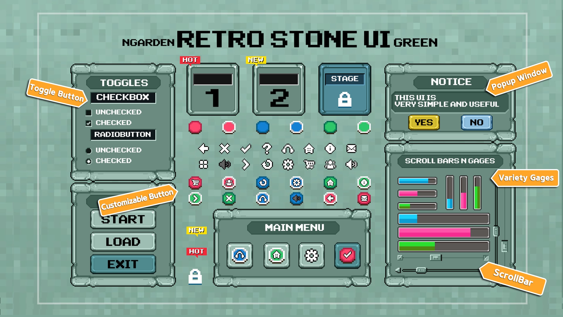 nGarden Retro Stone UI in 2D Assets - UE Marketplace