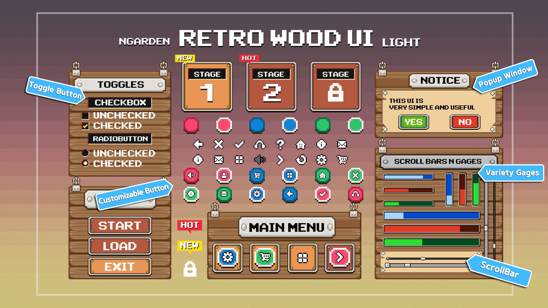 nGarden Retro Wood UI in 2D Assets - UE Marketplace