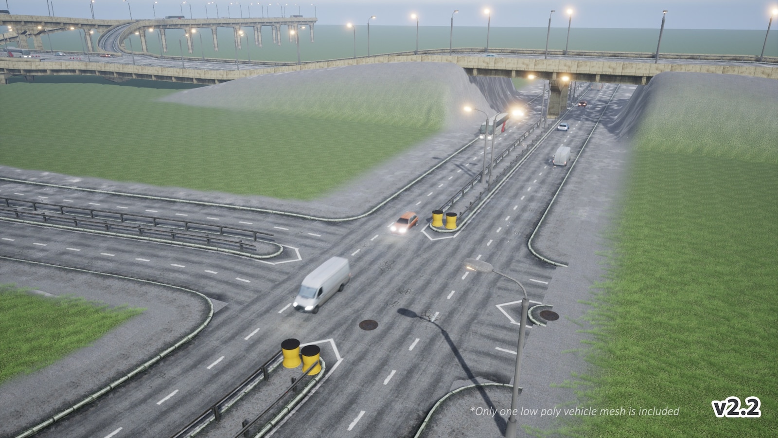 Procedural Road And Highway Tool With Simple Vehicle Traffic In