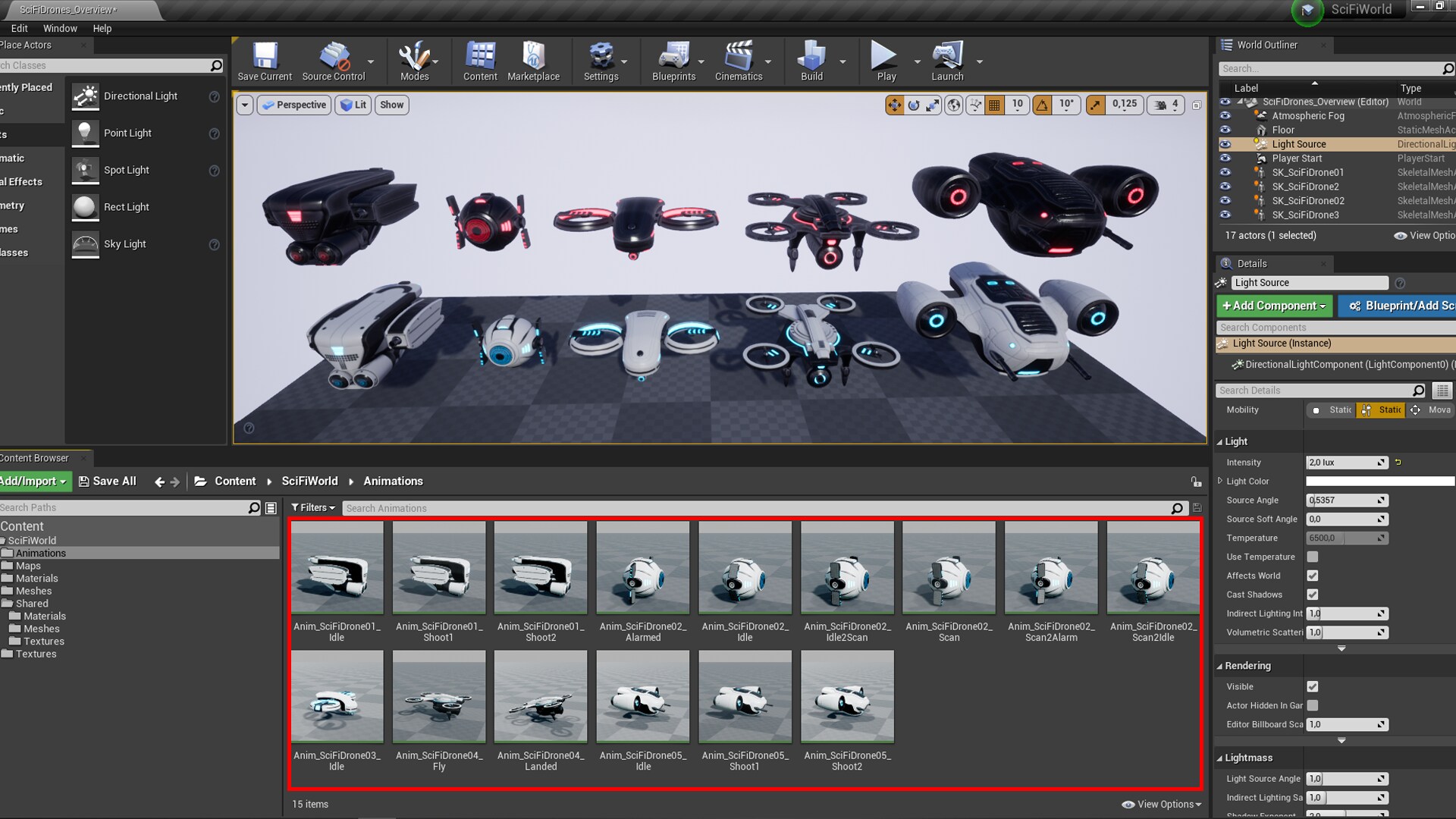 在道具创建的scifi Drones 虚幻引擎商城