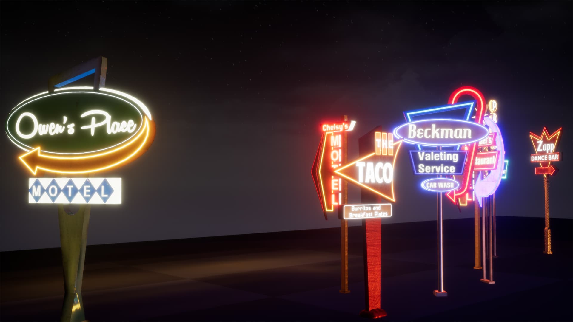 Retro Googie Neon Sign Pack (Illuminated), American Diner Style in ...