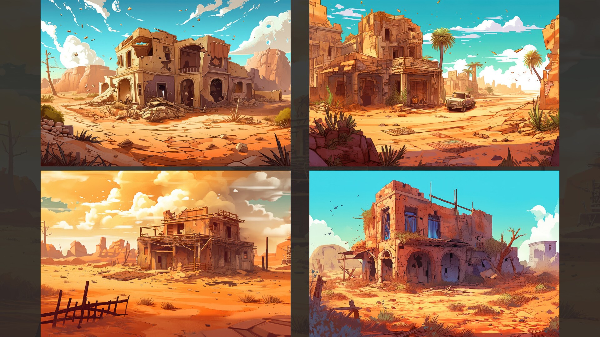 BACKGROUND - Stylized Post Apocalyptic 1：2Dアセット - UE マーケットプレイス