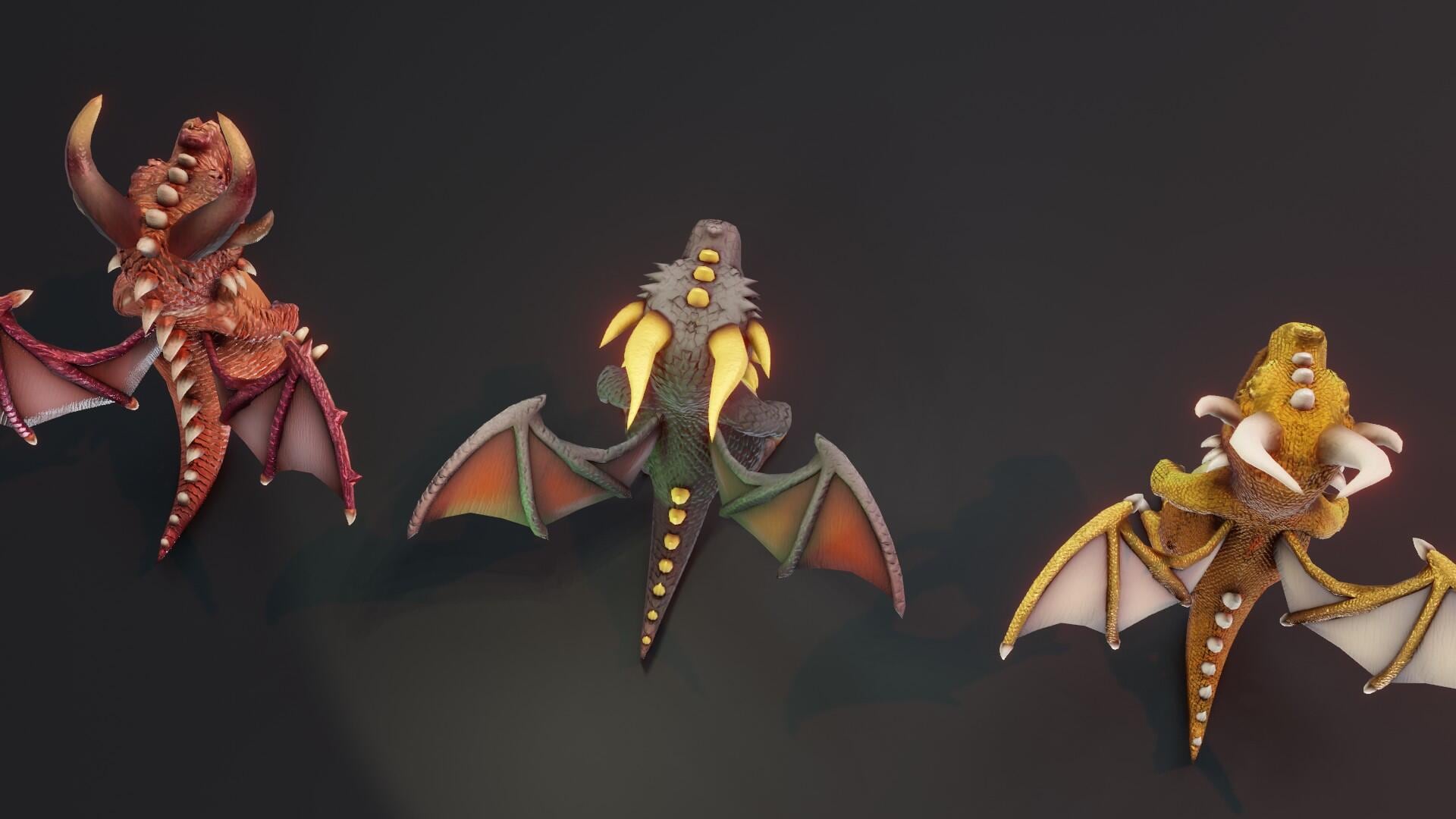 在角色创建的Dragons Pack: Black Dragon & Gold Dragon & Crystal Dragon 3D ...