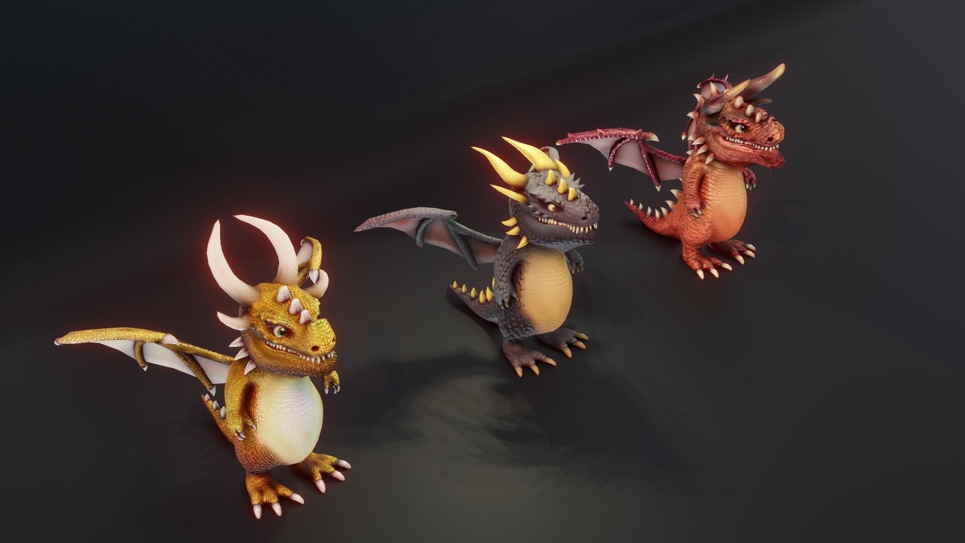在角色创建的Dragons Pack: Black Dragon & Gold Dragon & Crystal Dragon 3D ...