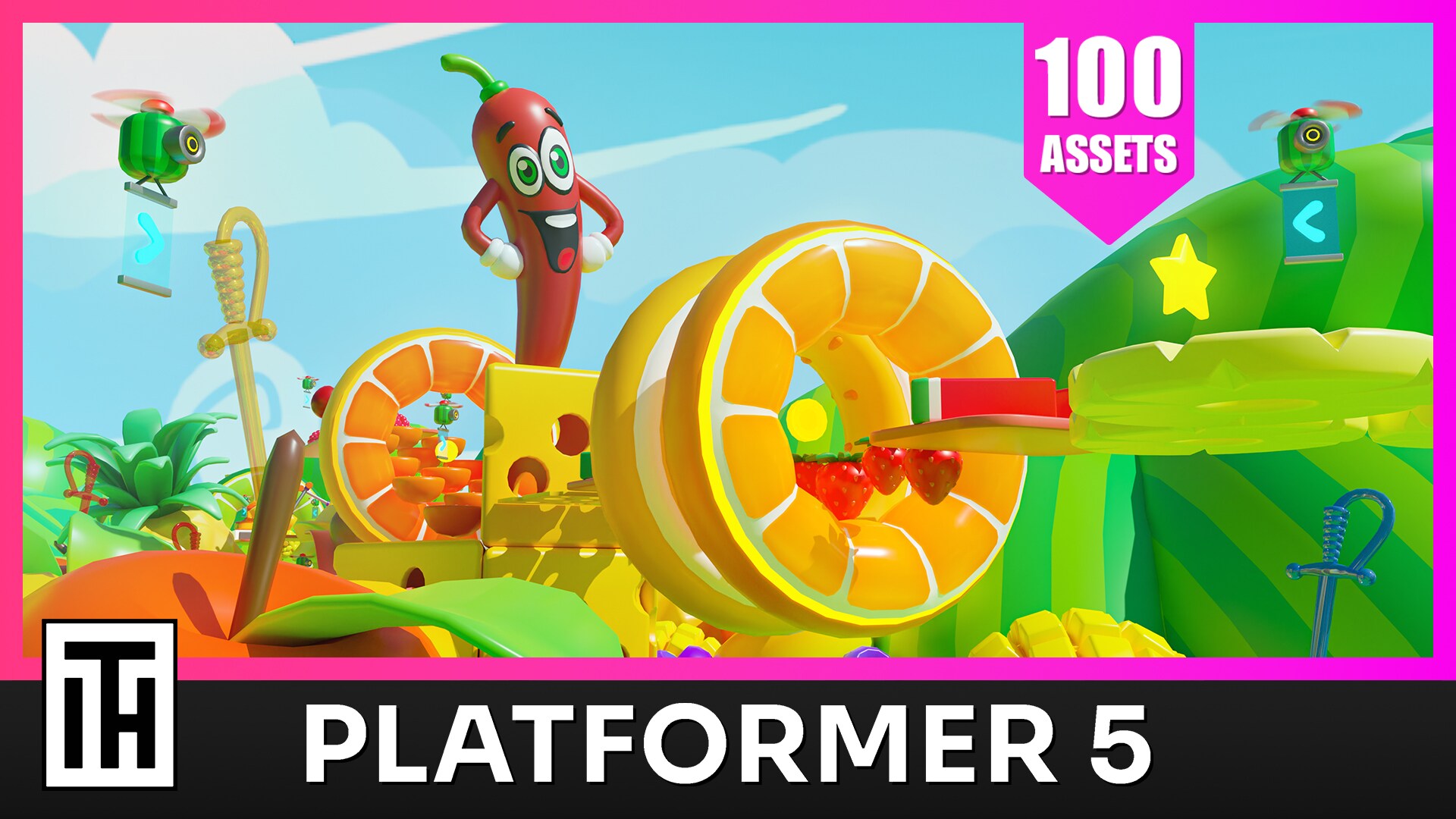 Platformer 5 Fruits - Low Poly Asset Pack by ithappy：プロップ・小物 - UE マーケットプレイス