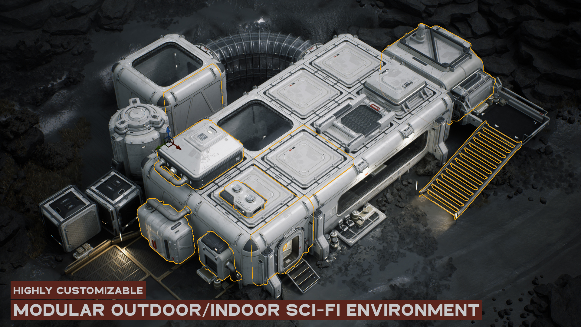 Modular Sci-Fi Indoor/Outdoor environment pack - Rocky Swampy Planet