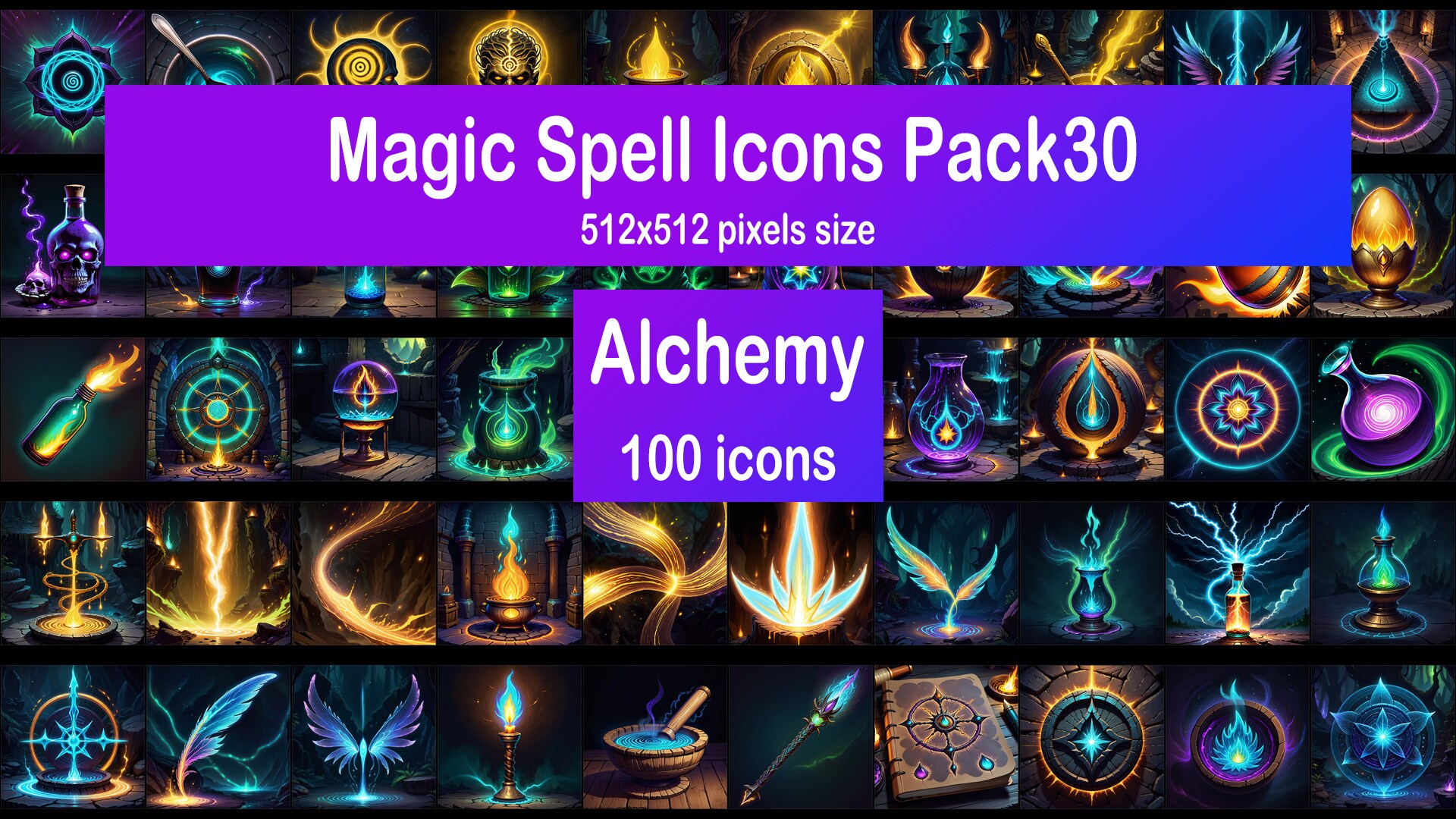Magic Spell Icons Pack30 - Alchemy in 2D Assets - UE Marketplace