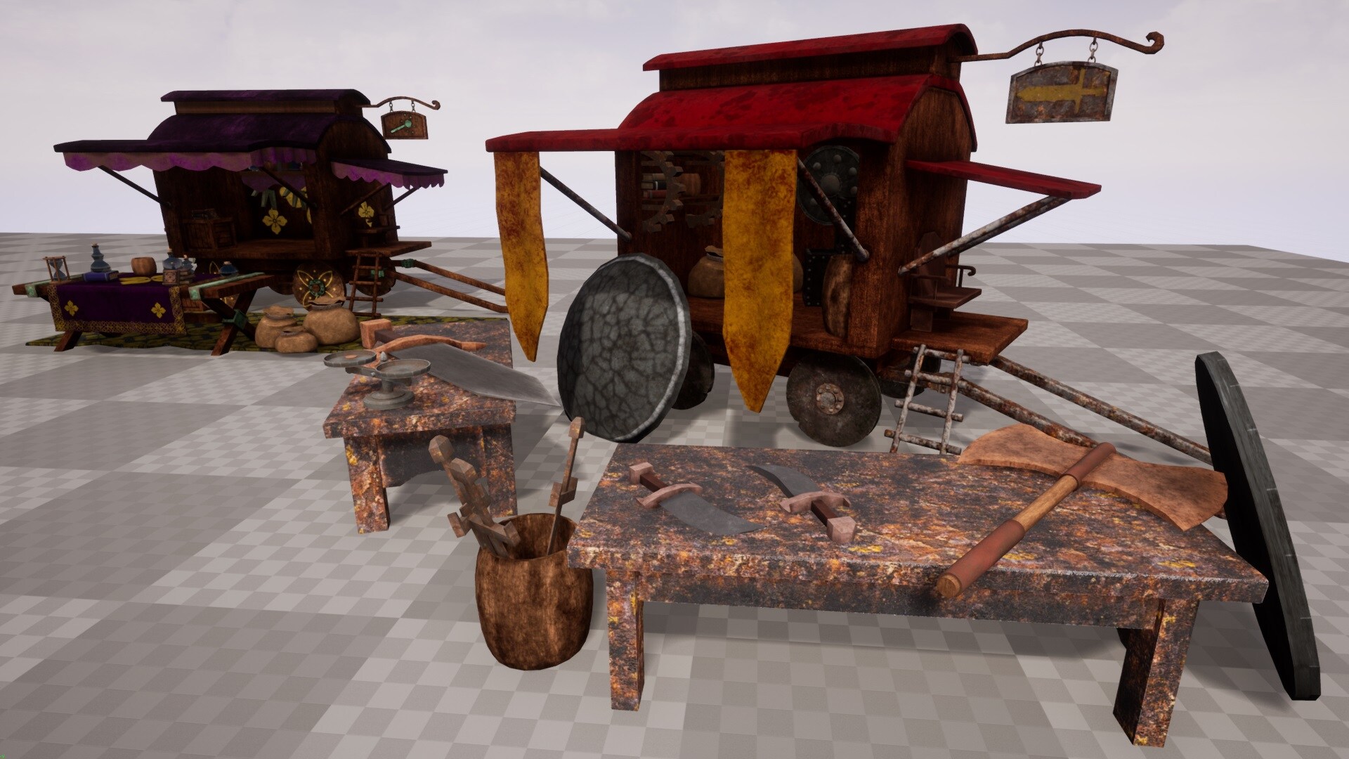 Merchant Caravans & Props Pack in Props - UE Marketplace