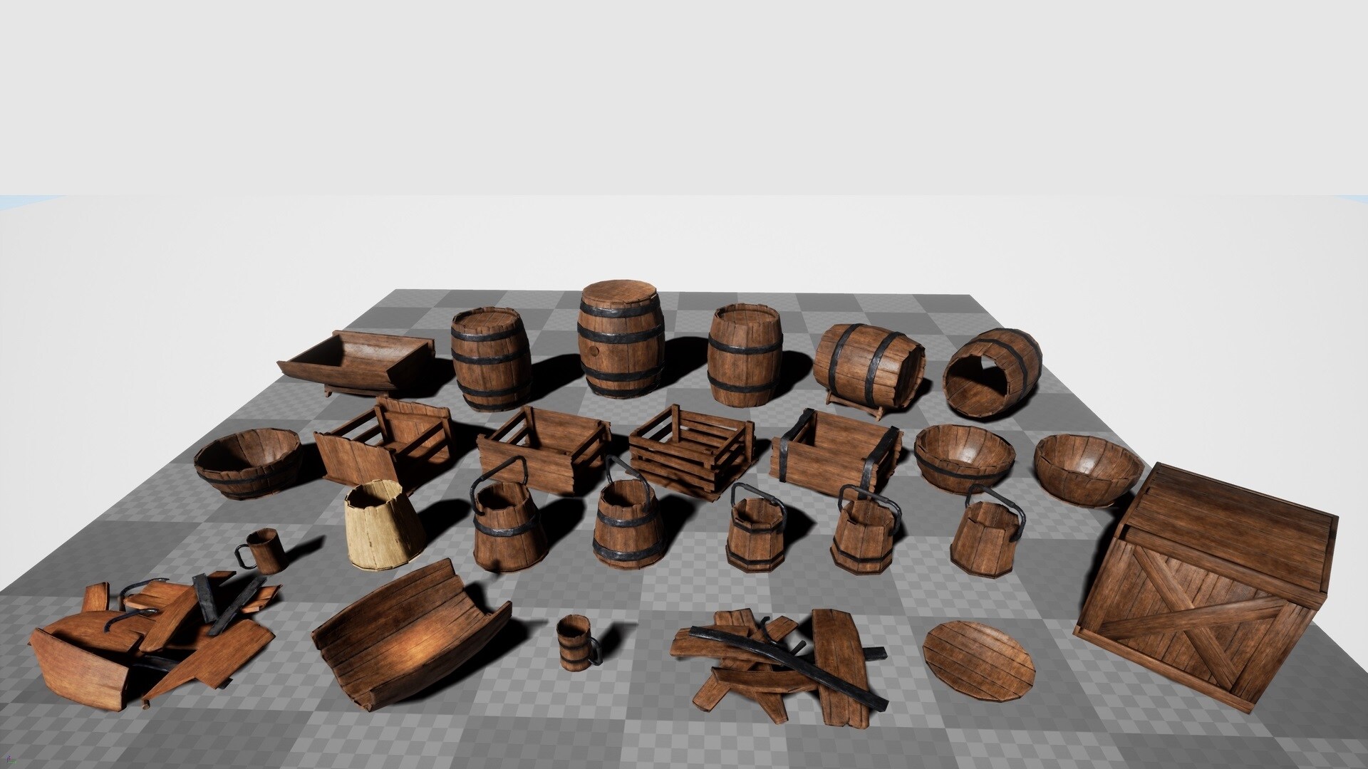 Wooden props: barrels, boxes, tubes and buckets in Props - UE Marketplace