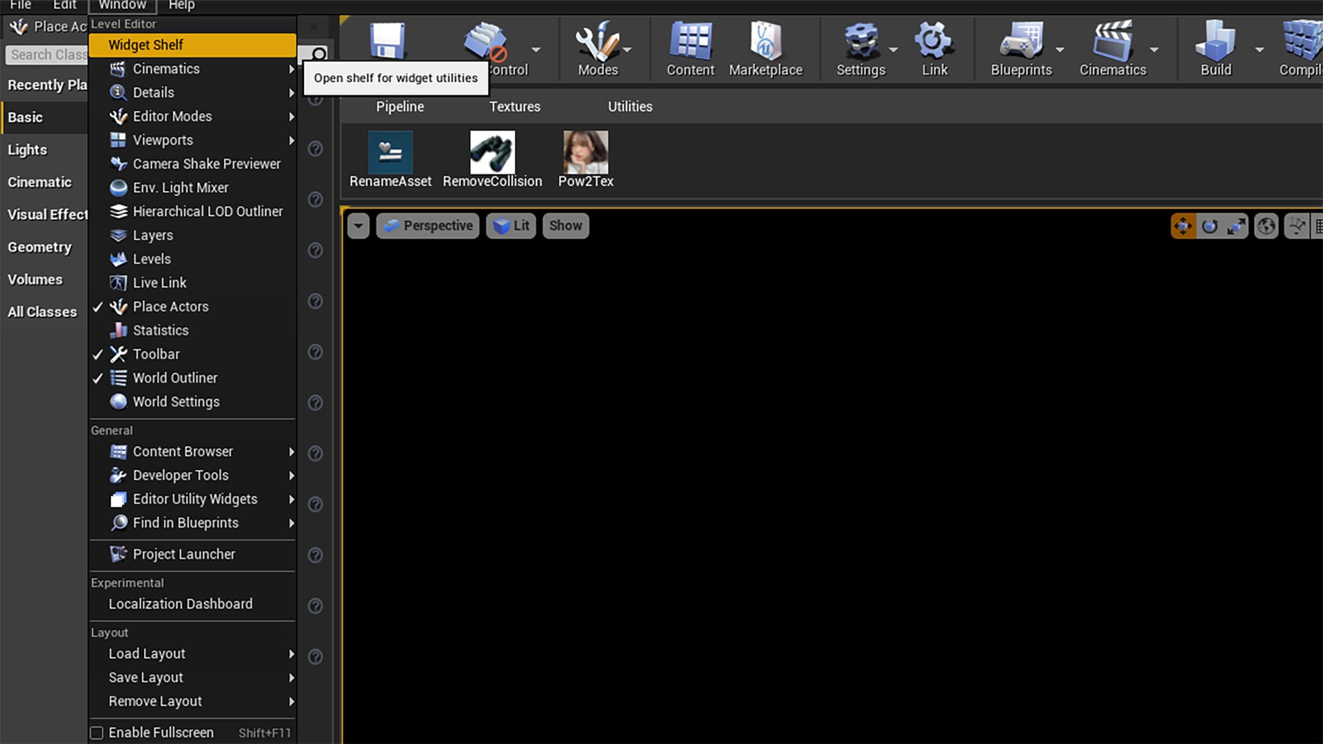 Widgets shelf in Code Plugins - UE Marketplace