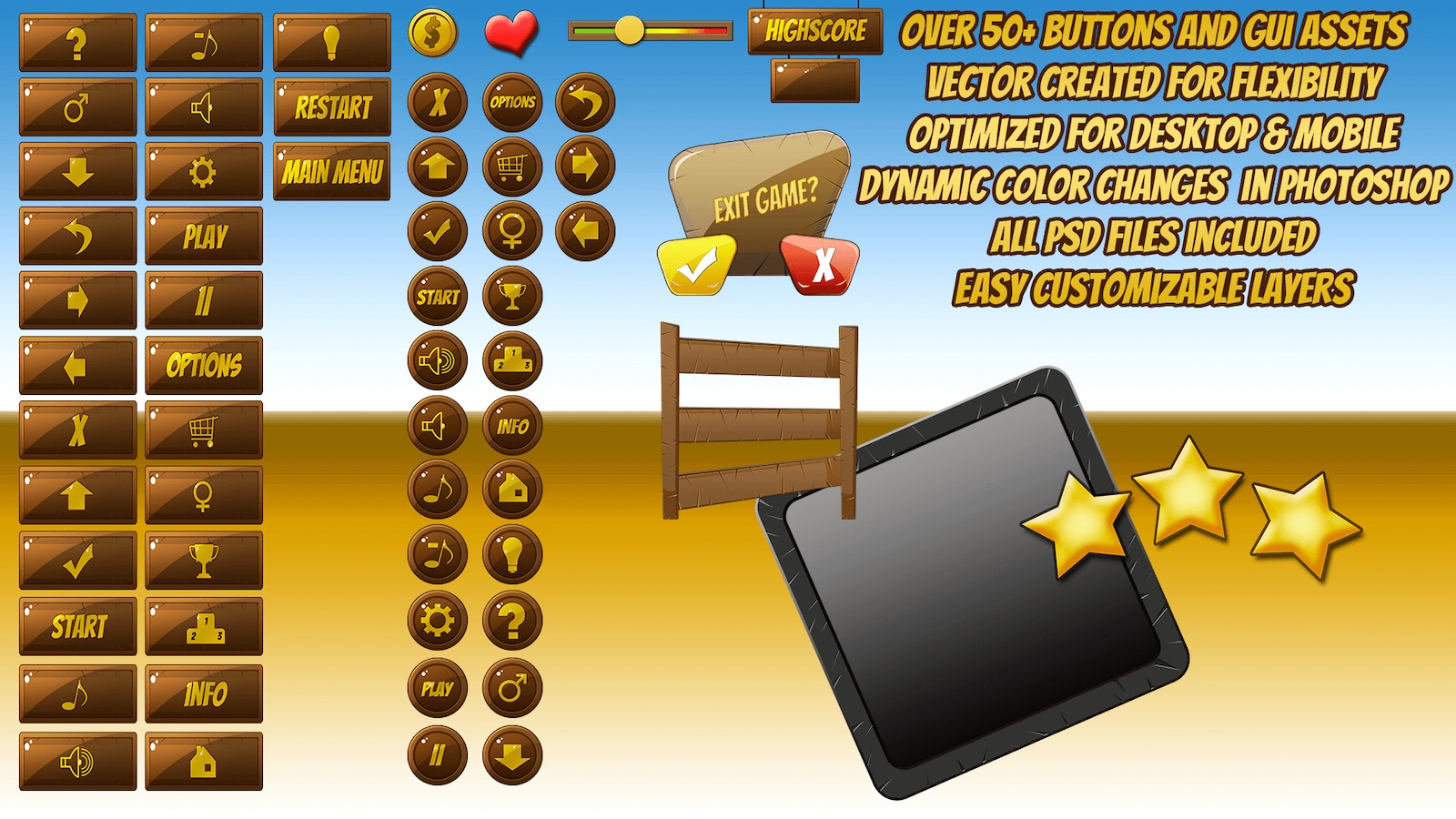 Wooden Cartoon Style GUI in 2D Assets - UE Marketplace