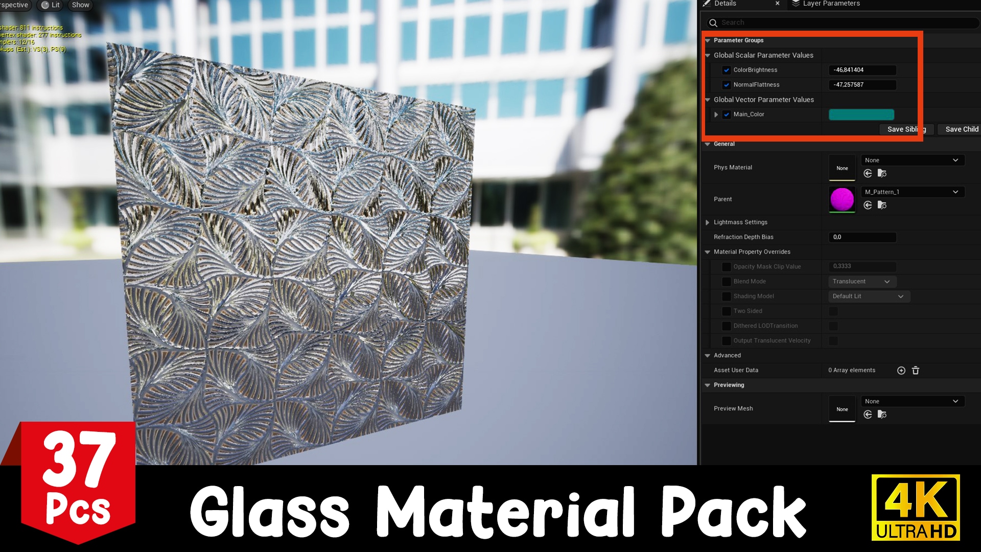 在材质创建的4K Pbr Glass Material Pack - 虚幻引擎商城