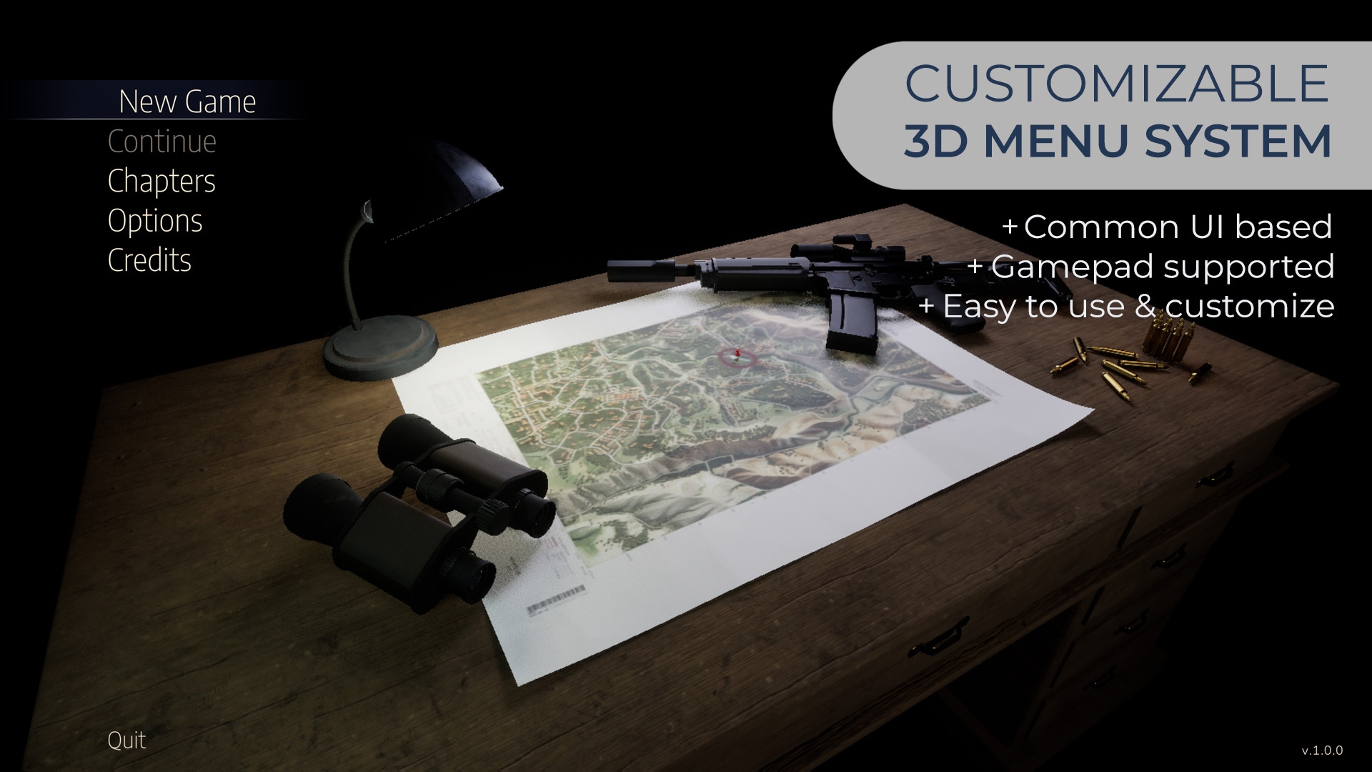 Game Main Menu - 3D UI - Gamepad - Common UI - Military Theme：ブループリント - UE マーケットプレイス