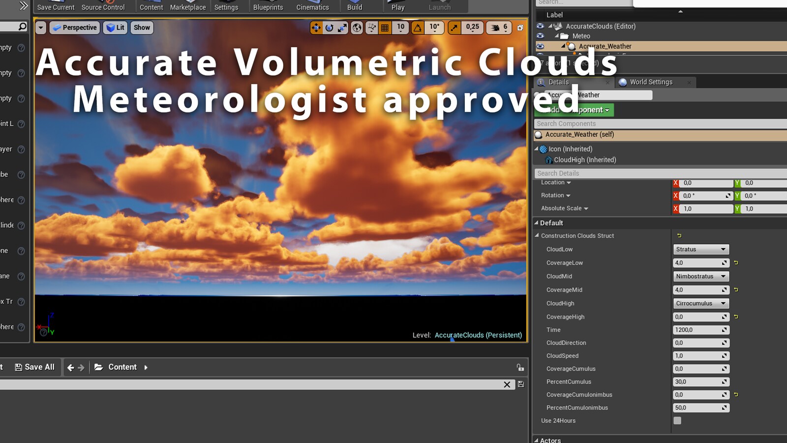 Accurate volumetric clouds in Blueprints - UE Marketplace