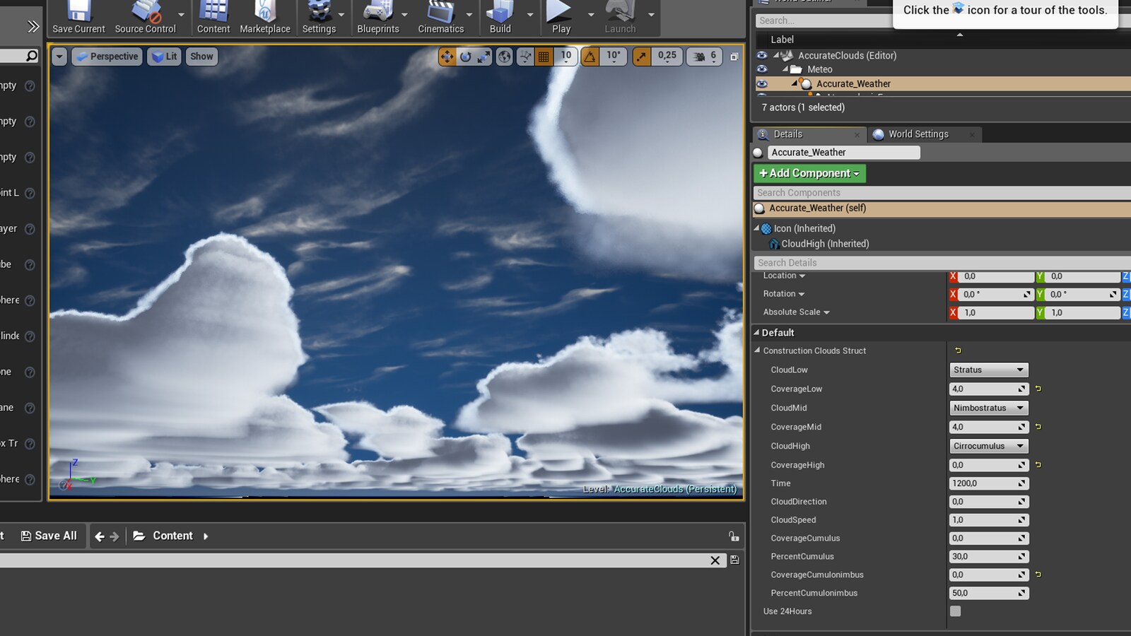 Accurate volumetric clouds in Blueprints - UE Marketplace