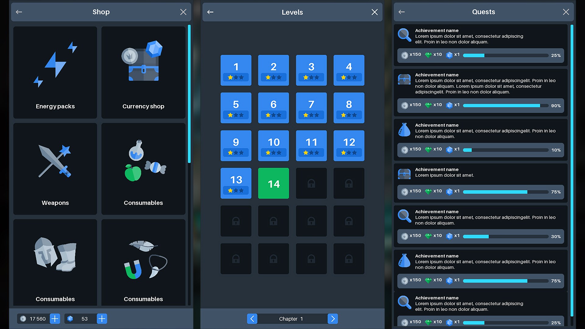 Dark GUI / UI / Main Menu Pro KIT - complete solution in 2D Assets - UE ...