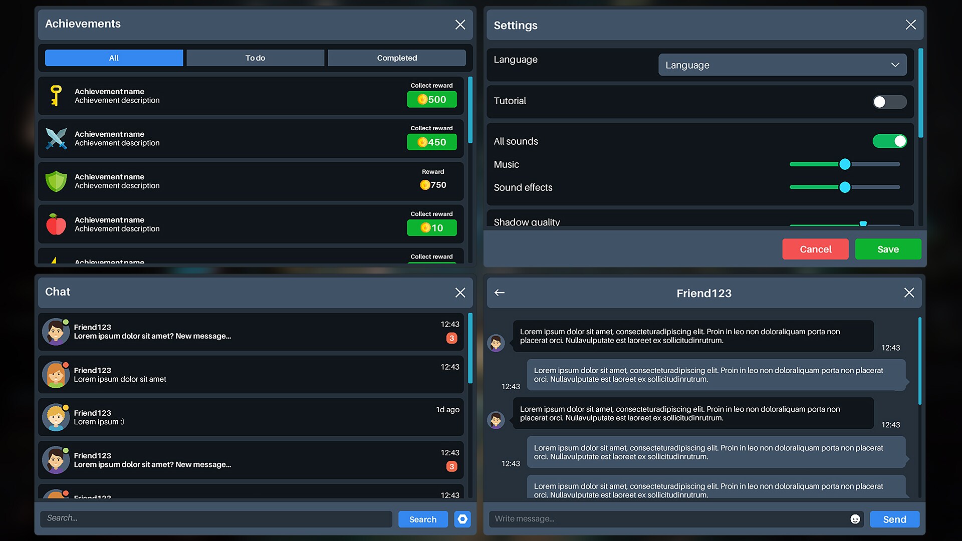 Dark GUI / UI / Main Menu Pro KIT - complete solution in 2D Assets - UE ...