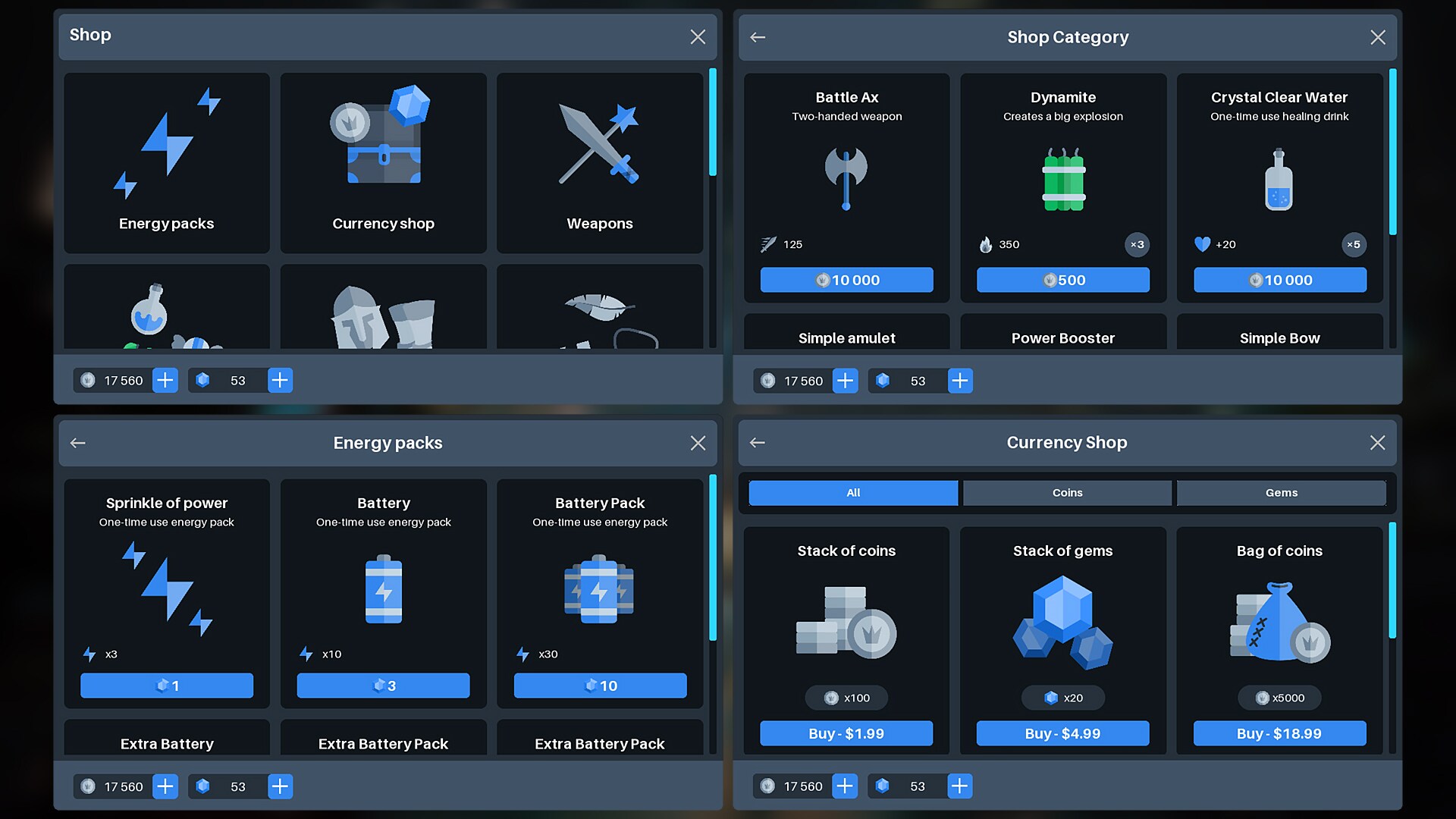 Dark GUI / UI / Main Menu Pro KIT - complete solution in 2D Assets - UE ...