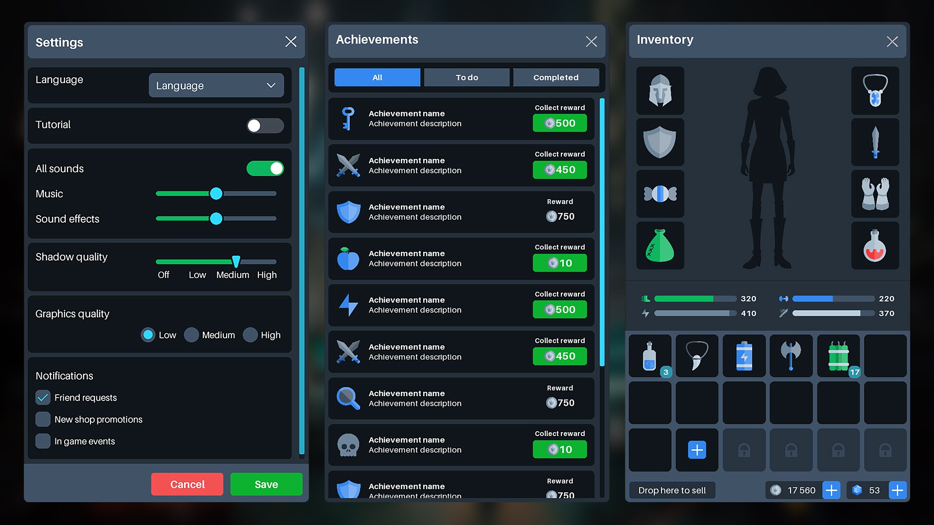 Dark GUI / UI / Main Menu Pro KIT - complete solution in 2D Assets - UE ...