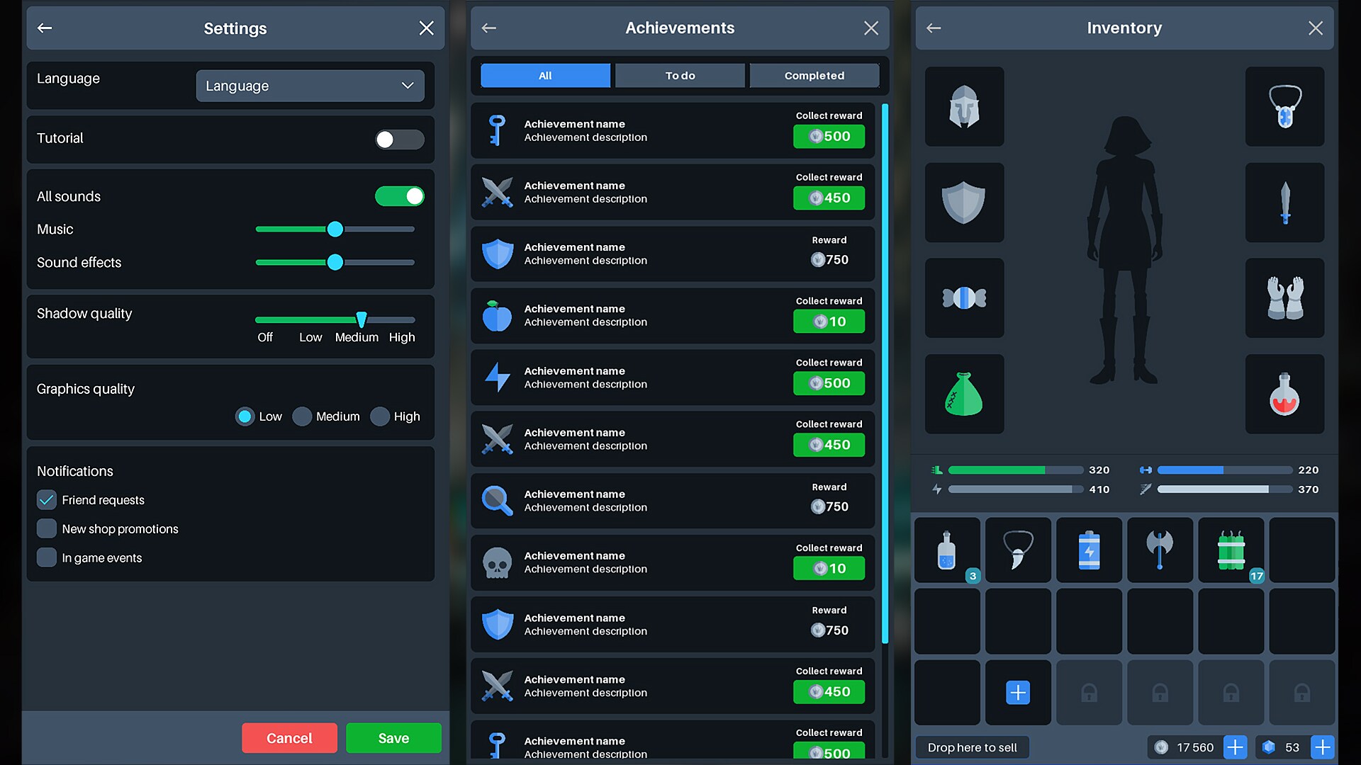 Dark GUI / UI / Main Menu Pro KIT - complete solution in 2D Assets - UE ...